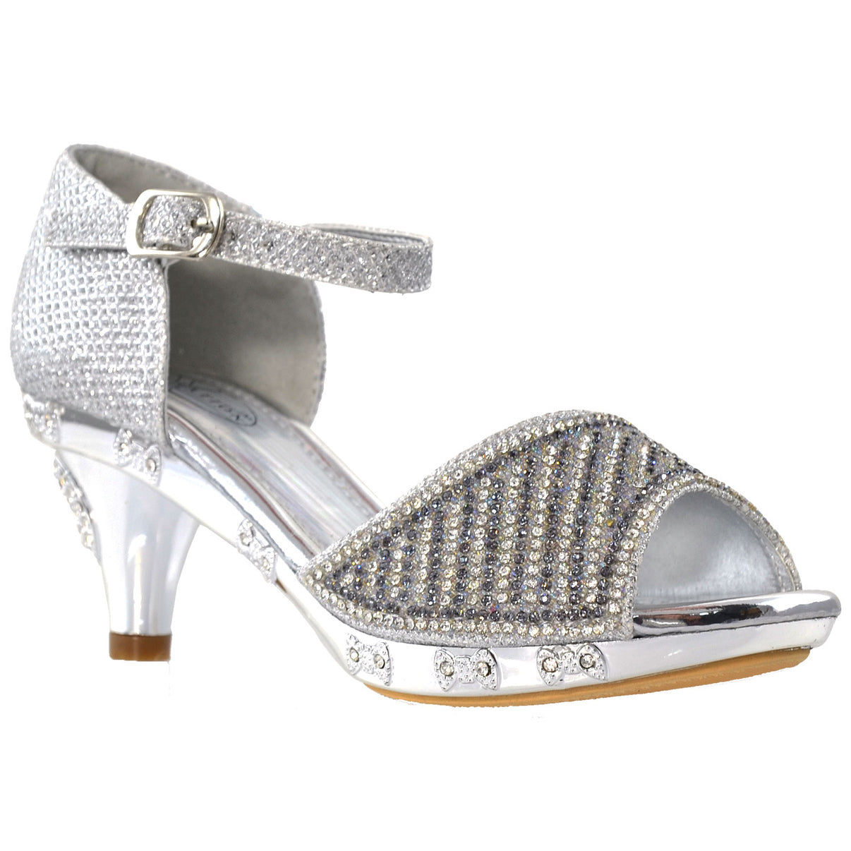 Toddler Youth Girls Rhinestone Glitter Low Heel Dress Sandals Silver ...