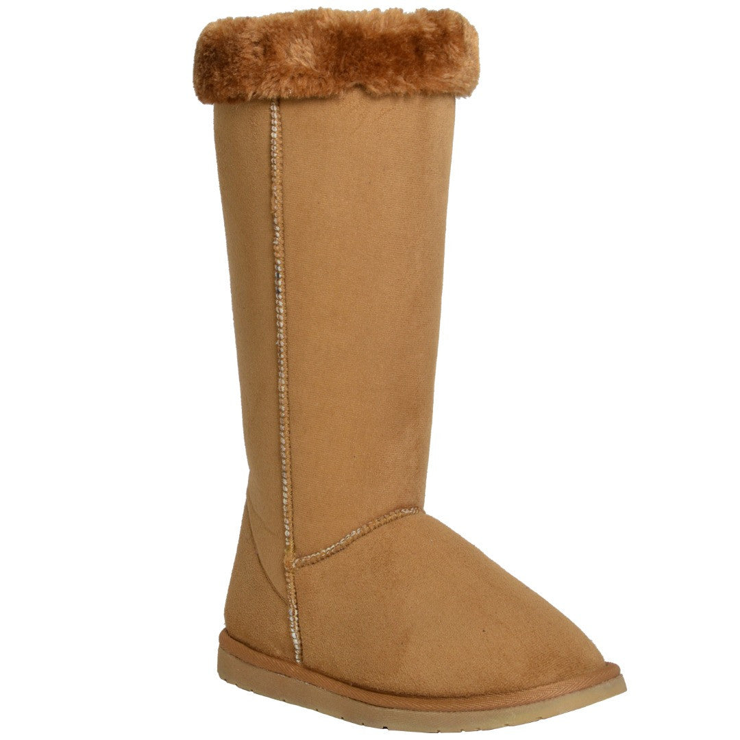 Womens Mid Calf Boots Fur Cuff Trimming Casual Pull on Shoes – SOBEYO.COM