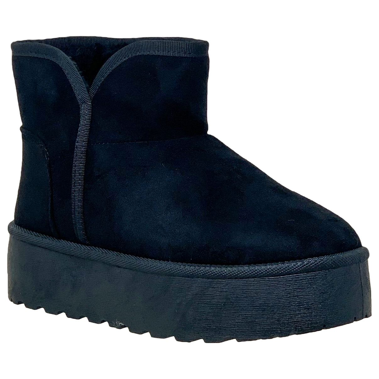 Women's Platform Booties Faux Suede Fur Lining Slip On Comfort Shoes ...